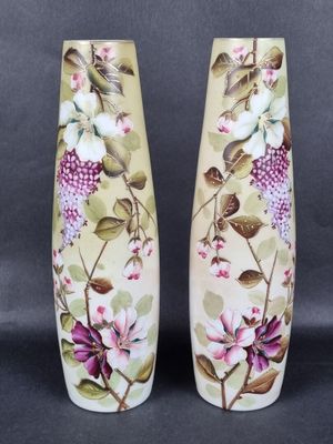 Pair of opaline glass vases with painted decoration of ch... - 84950294 ...