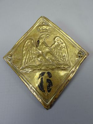 Shako plate with crowned imperial eagle, head turned to t... - 76695273 ...