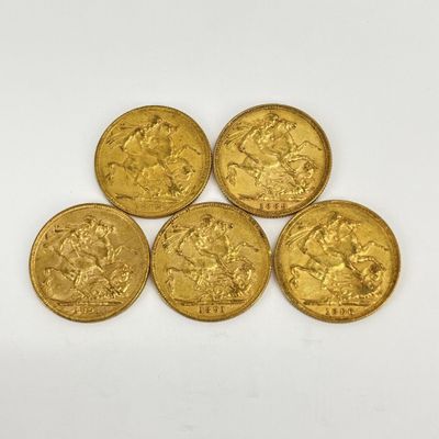 GREAT BRITAIN. 5 Victoria gold sovereigns. Weight : 40 g. - 85334022-44 ...