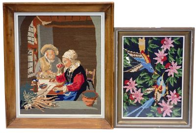 Deux canevas l'un à décor d'oiseaux branchés, le second à... - 84822798 ...