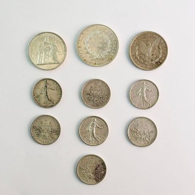 Réunion de 7 pièces de monnaie en argent 5 Fr République... - 84989404 ...
