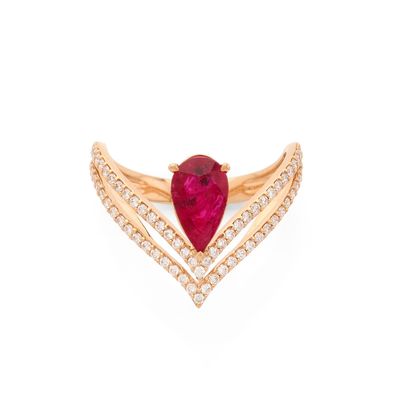 BAGUE présentant en son centre un rubis poire de 1,40 ca... - 85305376 ...