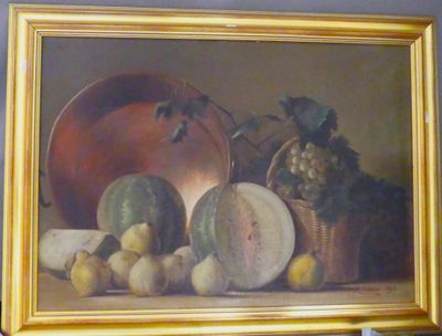 R. COUTURIER ( XIX-XX) Still Life with Pears and Waterme... - 85043027 ...