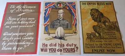 Three British propaganda posters from the First World War... - 77082419 ...