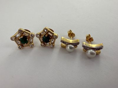 2 Paires de clous d'oreille en or jaune (750 millièmes) :... - 85002620 ...