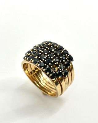 Ring with 5 folding rings, set with small blue stones. 14... - 85054074 ...