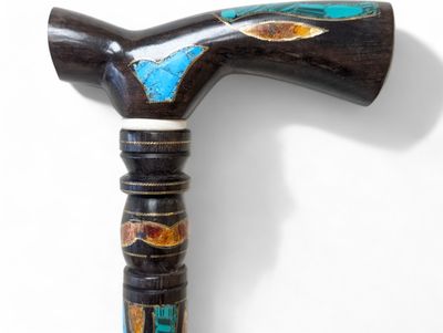 Egyptian wood cane with brass fillet inlay in a turquoise... - 81872817 ...