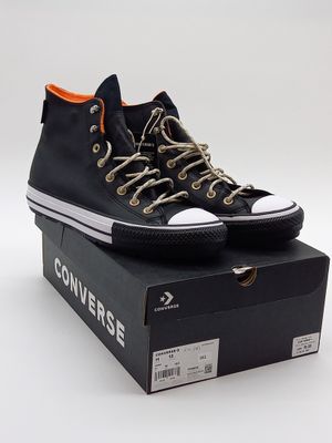 CONVERSE. 45. Pair of black leather high-top trainers. R... - 77960188 ...