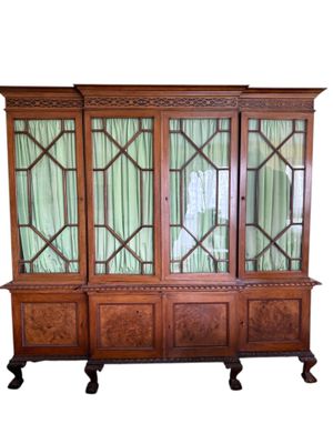 Moulded and carved mahogany and burrwood veneer display c... - 84914021 ...