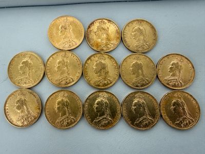 13 VICTORIA GOLD SOVEREIGNS (3x1888 + 2x1889 + 1x1891 + 4... - 84974631 ...