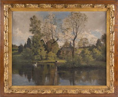Emile Louis FOUBERT (1848-1911), "Paysage de lac au cygne... - 72422660 ...