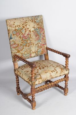 Fauteuil en bois naturel torsadé, style Louis XIII - 85090712-25 ...