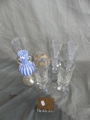 Mainly blown crystal: 4 flutes, 3 large stemmed glasses, ... - 85042804 ...
