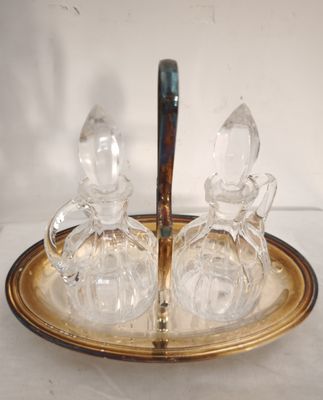 2 burettes en serviteur avec support métal argenté (H 20 cm) - 85150440 ...