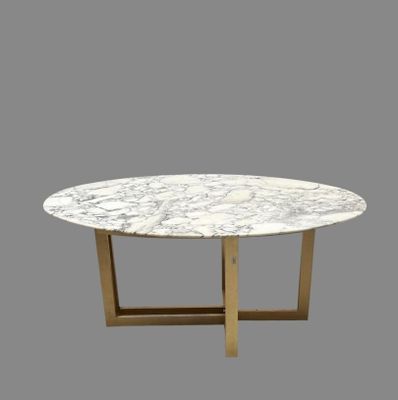 Oval dining table with grey veined white marble top on a ... - 85413840 ...