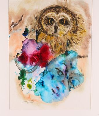 BEN SAALI (20th century) Owl and face Watercolour, signed... - 84898005 ...
