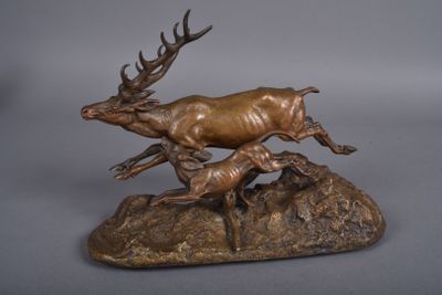 Jules Moignez (1835-1894). Cerf et chien Bronze à patin... - 79809354 ...