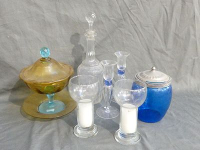 2 pairs of candlesticks + Crystal decanter + Blue glass b... - 85043254 ...