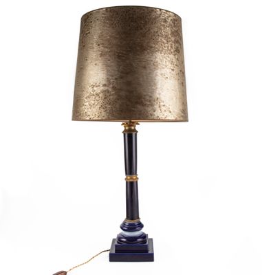 Midnight blue enamelled porcelain lamp stand, the circula... - 83929336 ...
