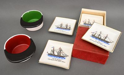 Set of two white kepi shaped ceramic ashtrays with red or... - 85122702 ...