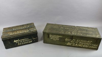 Two iron CANTINES with labels marked "Expéditeur Jean MAS... - 83466552 ...