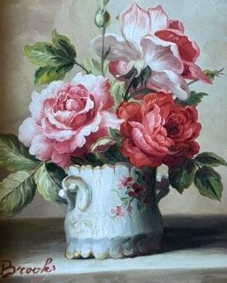 BROOK (XXe siècle) Vase de roses Huile sur toile Haut.... - 83276945-21 ...