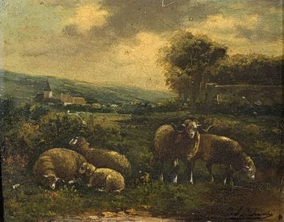 Paul SCHOUTEN (1860-1922) "Moutons dans un paysages" Hu... - 84814008 ...