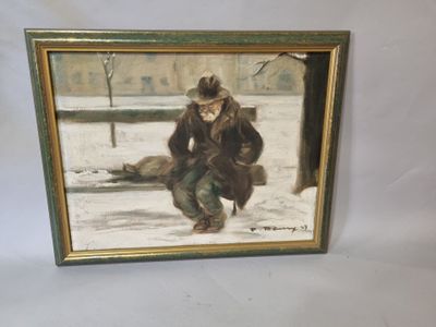 Paul REMY (1897-1981) Viel homme sur un banc Huile sur... - 81902095 ...