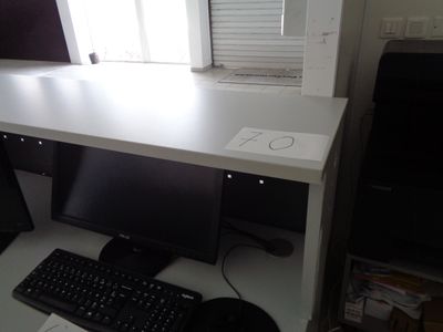 Set includes: laminate reception desk, 2 typing chairs, d... - 85330045 ...