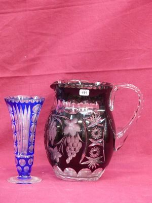 Prune and blue cut crystal jug and vase - H: 19 cm - 85043557-419 ...