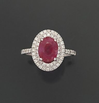 Bague en or gris 18k 750 millièmes ornée d'un rubis de ta... - 85181783 ...