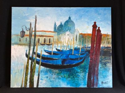 Benoît HAVARD (1981) "Les gondoles à Venise" 2009 Huile... - 85188465 ...