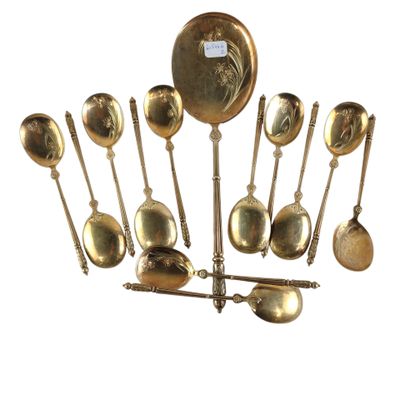 Service à glace en vermeil, cuillère de service et 12 cui... - 84916031 ...