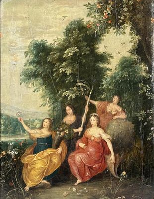 Les quatre éléments. Ecole flamande XVIIème. Belle compos... - 85150051 ...