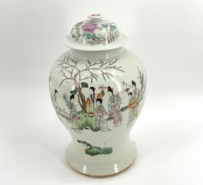 CHINA. Covered vase decorated with young women near a tre... - 85121267 ...