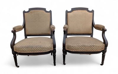 Pair of Louis XVI style flat-back armchairs, Napoleon III... - 84921459 ...