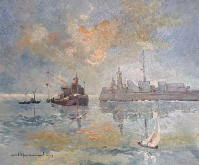 Daniel MARCELIN (1017-2013) Jetée du Havre Huile sur toil... - 84441371 ...