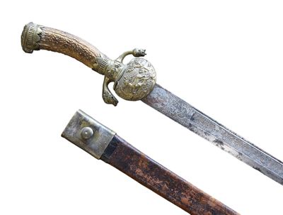 VENERIE KNIFE, handle in andouillet of stag with brass mo... - 83580200 ...
