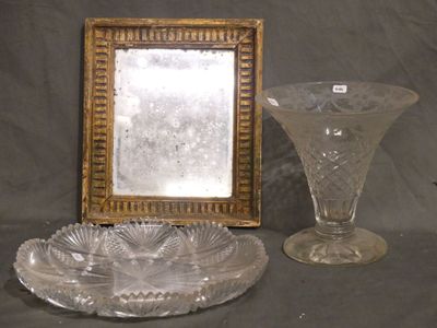 Small gilded wood mirror + Flared crystal bowl engraved w... - 85043494 ...