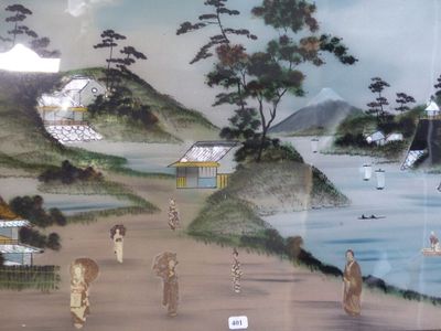 JAPAN - Pair of landscapes fixed under glass with photogr... - 85043538 ...